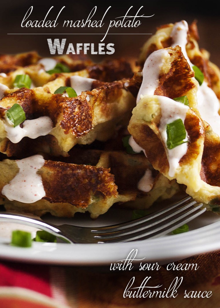 Loaded Mashed Potato Waffles - Just a Little Bit of Bacon