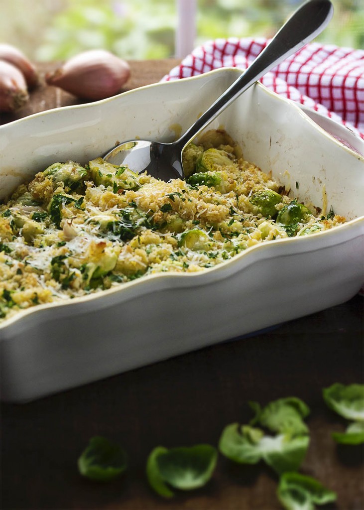 Easy Brussels Sprout and Shallot Gratin - Just a Little Bit of Bacon