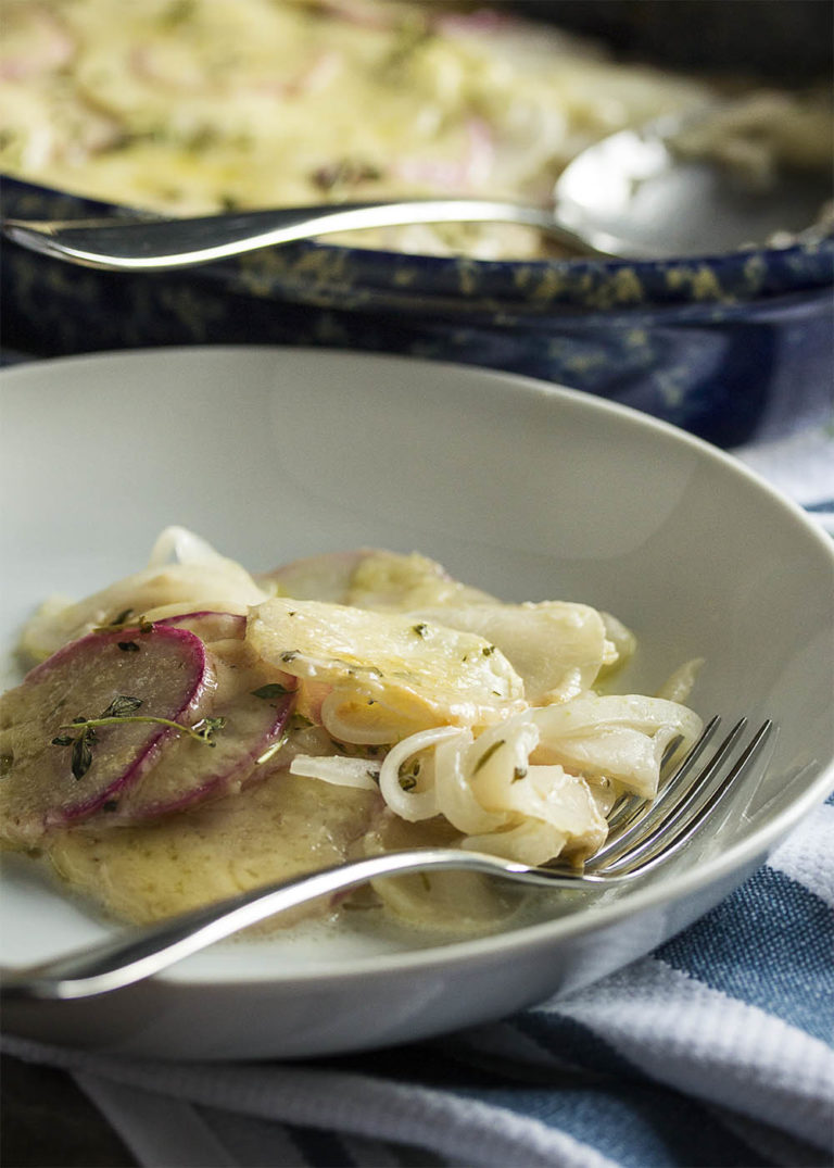 Simple Turnip Gratin with Gruyere Cheese - Just a Little Bit of Bacon