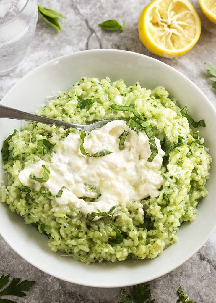 Lemon Basil Risotto with Burrata - Just a Little Bit of Bacon