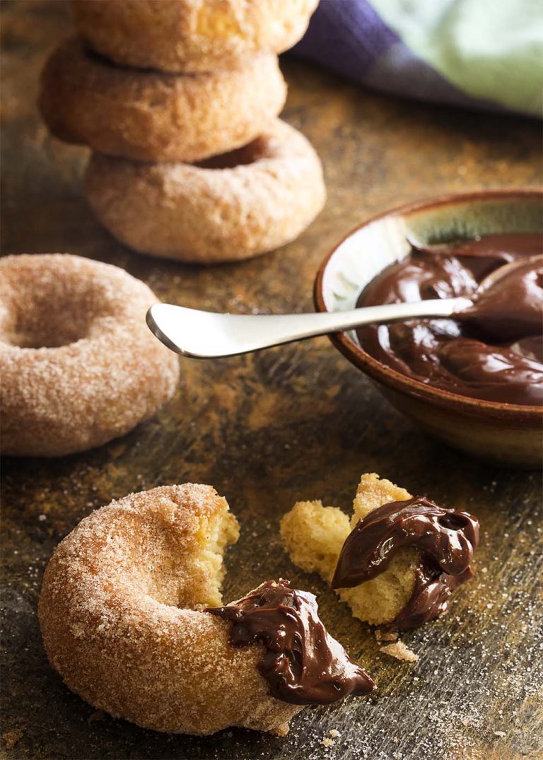 Baked Churro Donuts with Spicy Chocolate Sauce - Just a Little Bit of Bacon
