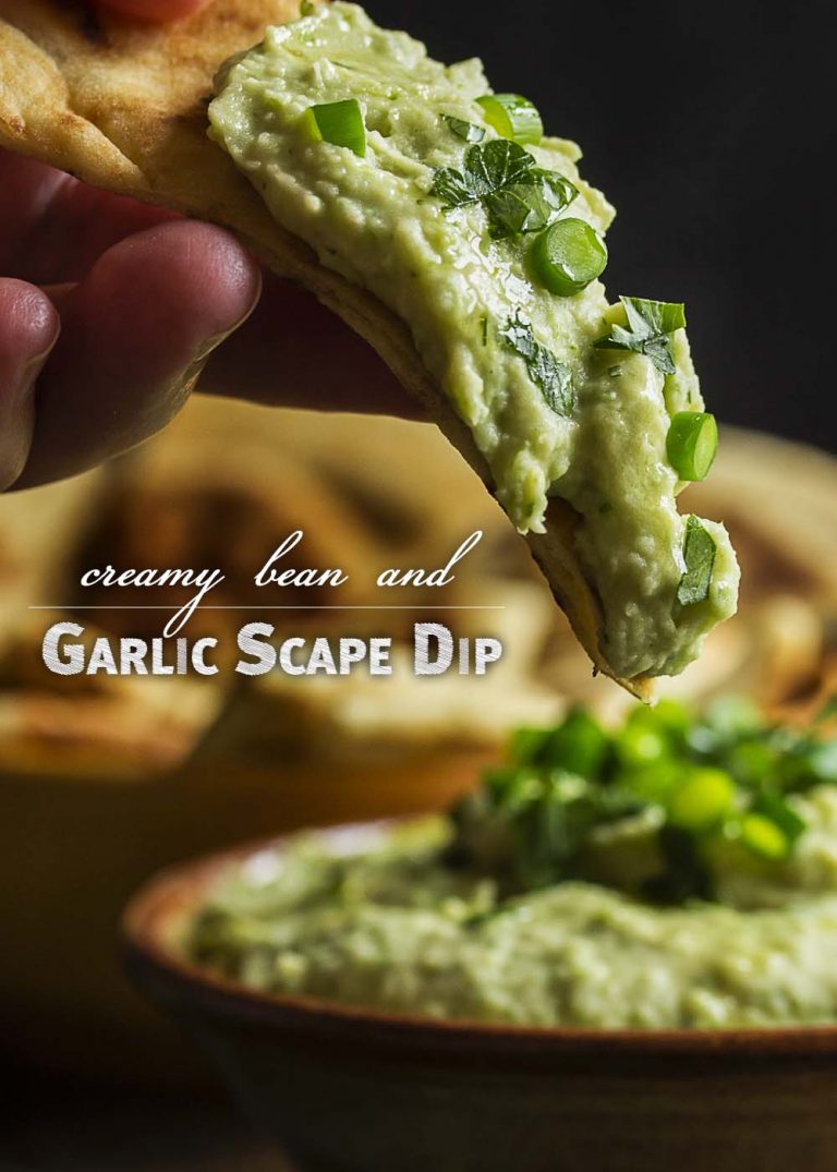 White Bean and Garlic Scape Dip - Just a Little Bit of Bacon