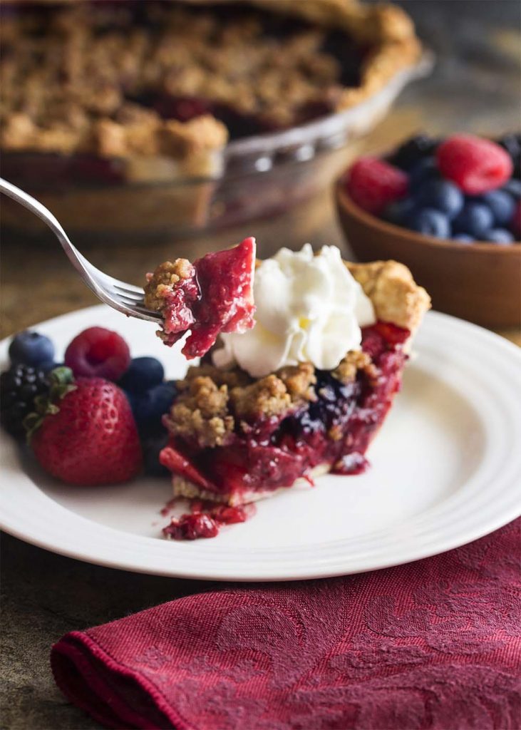Midsummer Mixed Berry Pie with Crumb Topping - Just a Little Bit of Bacon