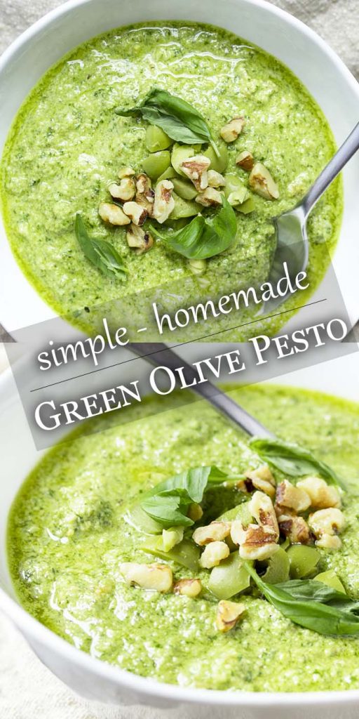 Simple Homemade Green Olive Pesto - Just a Little Bit of Bacon