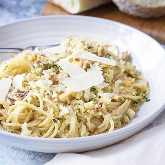 Pasta with Browned Cabbage and Breadcrumbs - Just a Little Bit of Bacon