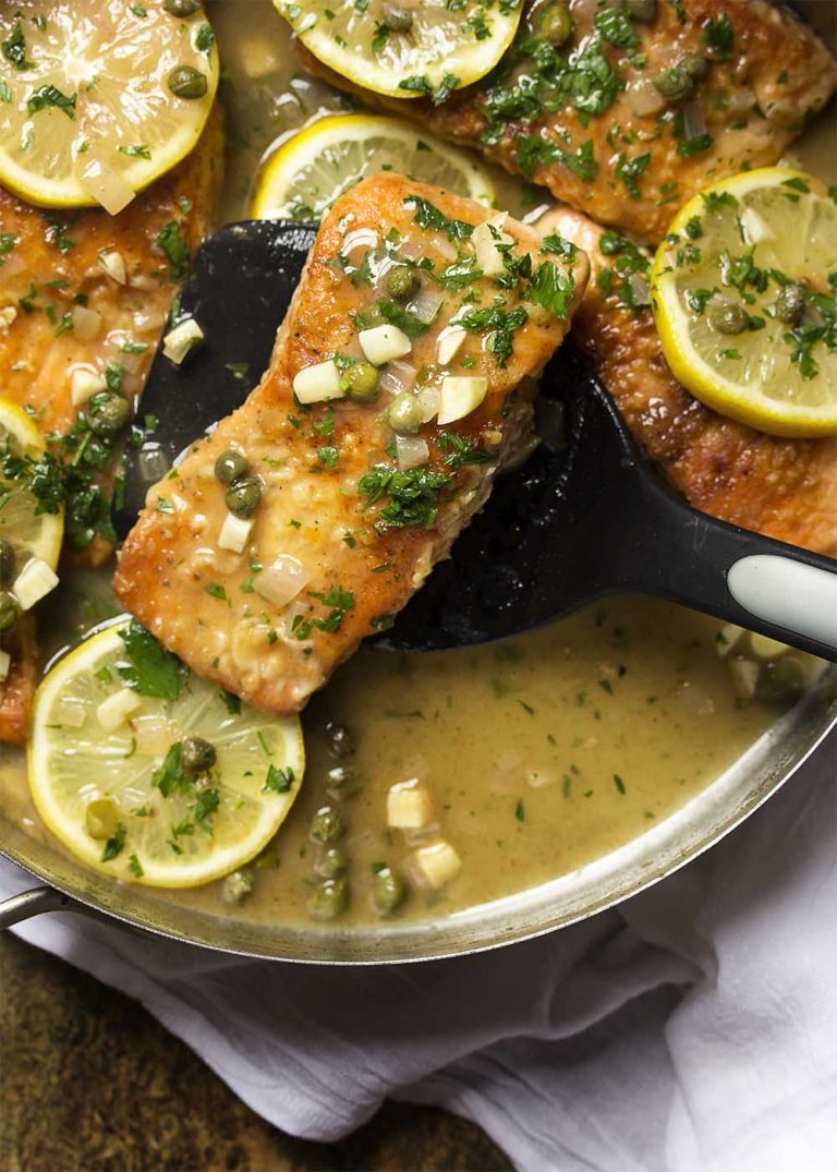 Salmon Piccata with Lemon and Capers - Just a Little Bit of Bacon