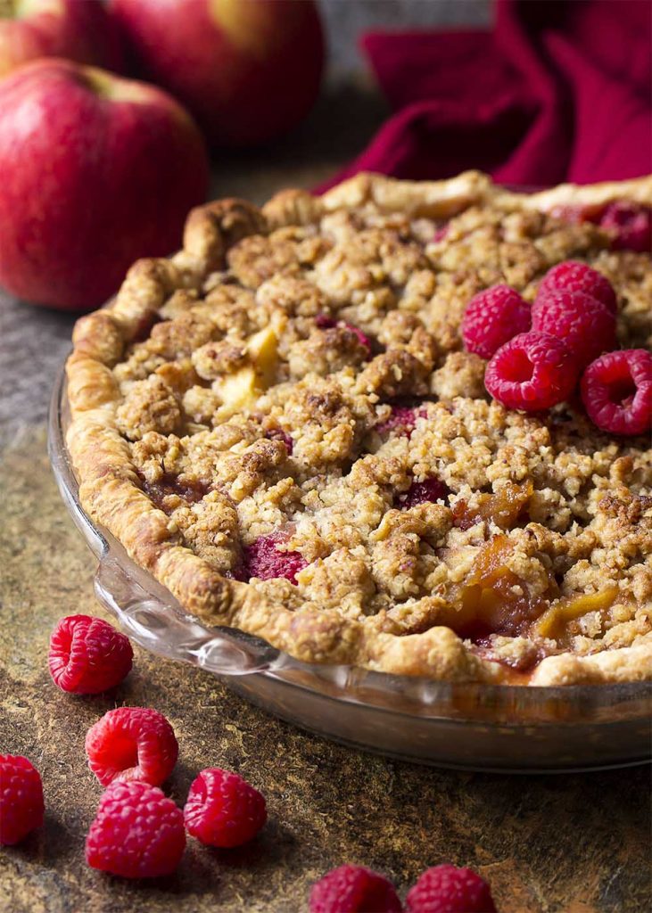 Apple Raspberry Pie with Crumb Topping - Just a Little Bit of Bacon