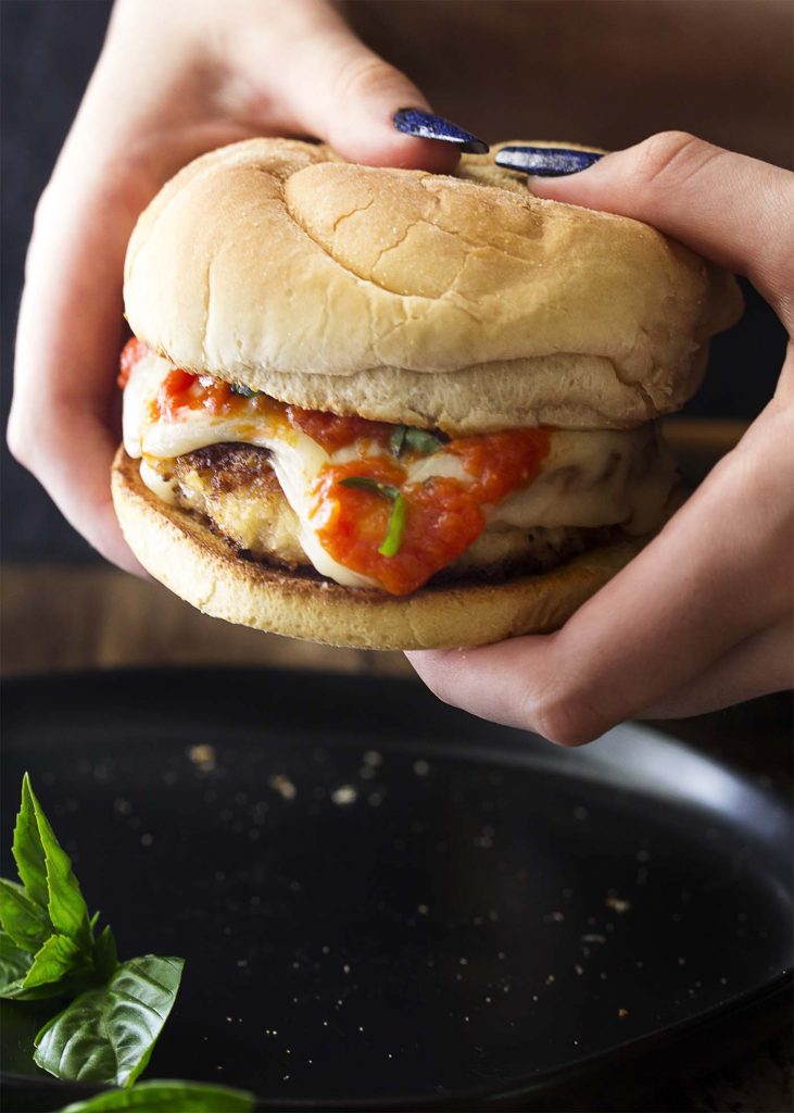 Crispy Juicy Chicken Parmesan Burgers - Just a Little Bit of Bacon