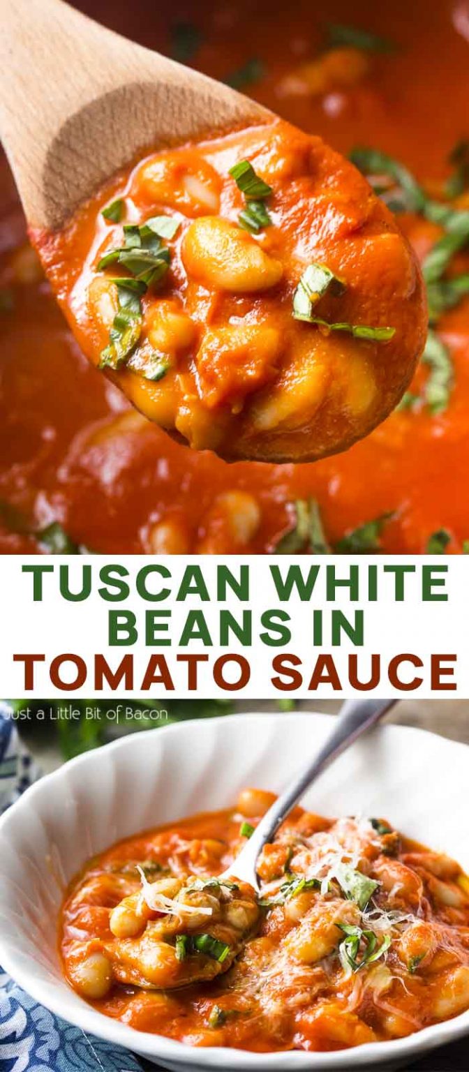 Italian White Beans in Tomato Sauce - Just a Little Bit of Bacon