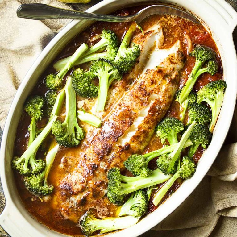 Slow Roasted Cod in Smoky Tomato Sauce - Just a Little Bit of Bacon